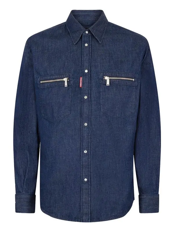 Dsquared2 Denim Biker Shirt With Zip Pockets - Blue