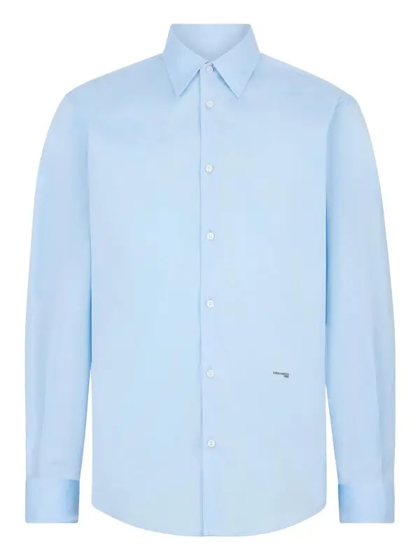 Dsquared2 Relaxed Fit Stretch Poplin Shirt With Micro Print - Blue
