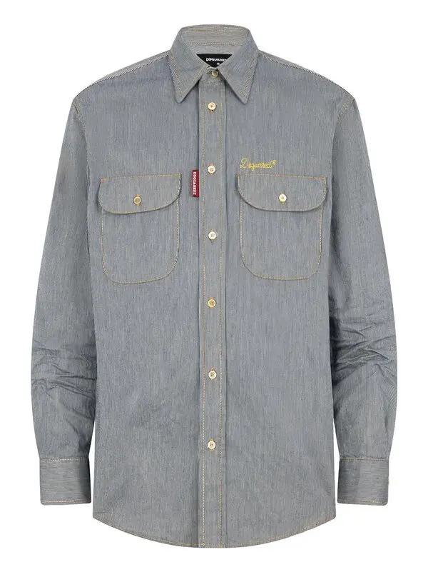 Dsquared2 Striped Denim Shirt With Embroidered Logo - Fantasy
