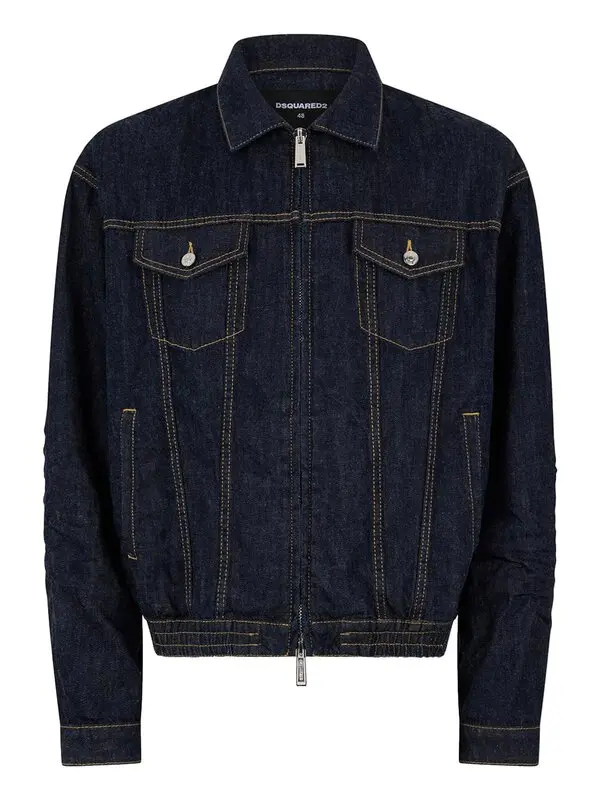 Dsquared2 Dark Wash Denim Bomber Jacket - Blue