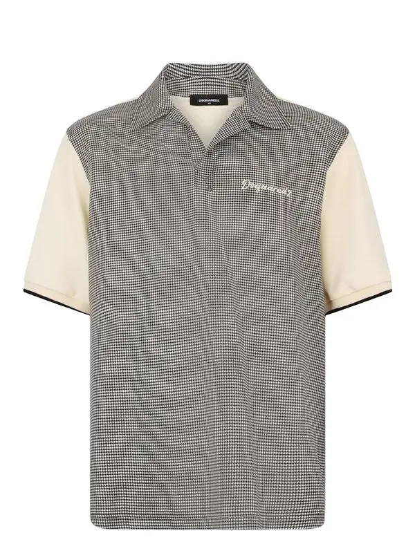 Dsquared2 Virgin Wool Linen Pied De Poule Polo - Blue