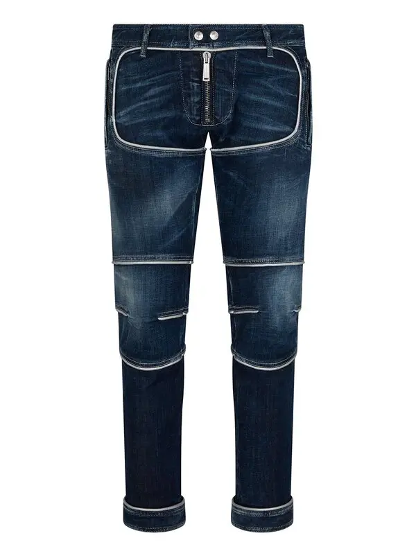 Dsquared2 Dark Wash Ripped Heritage Denim Biker Pants - Blue