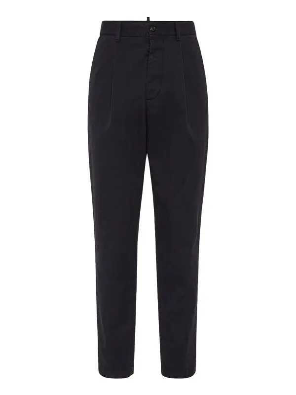 Dsquared2 One Pleat Cotton Twill Tapered Trousers - Black