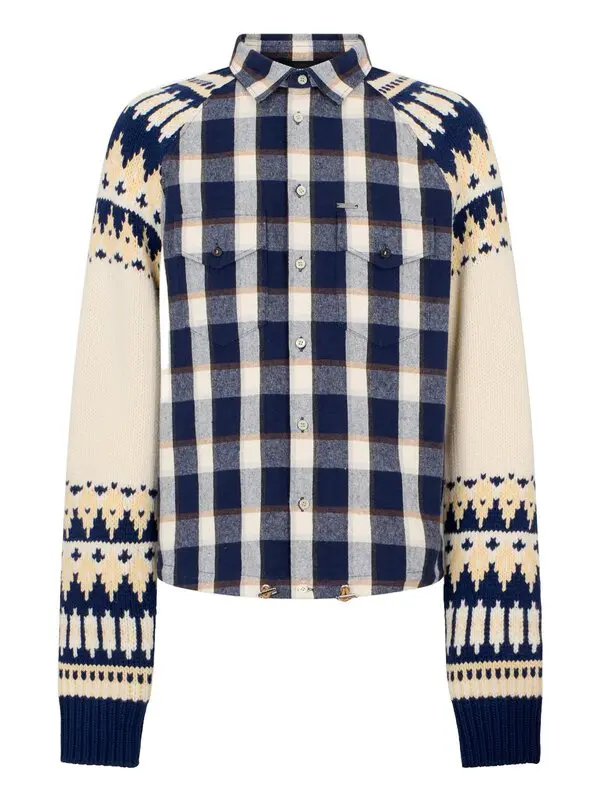 Dsquared2 Classic Check Drawstring Shirt With Norwegian-knit Sleeves - Fantasy