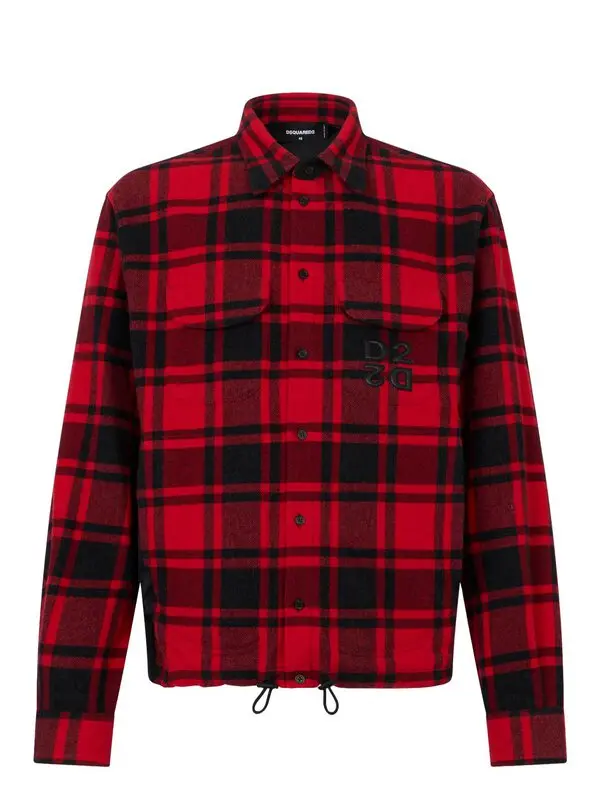 Dsquared2 Hybrid Checked Overshirt With Nylon Back And Drawstring Hem - Fantasy