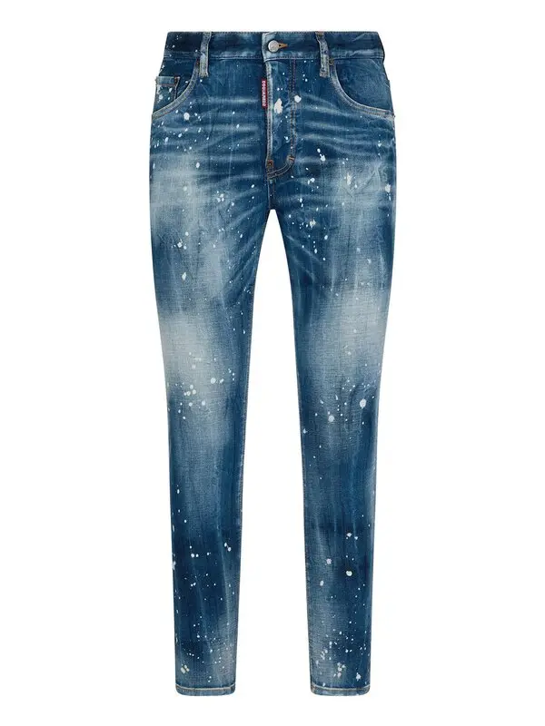 Dsquared2 Medium Wash Skinny Jeans With Distressed Details - Blue