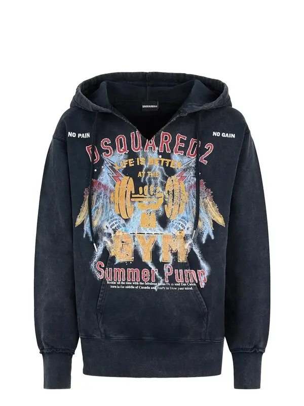 Dsquared2 Rock Wash Long & Lean Fit Hoodie - Grey