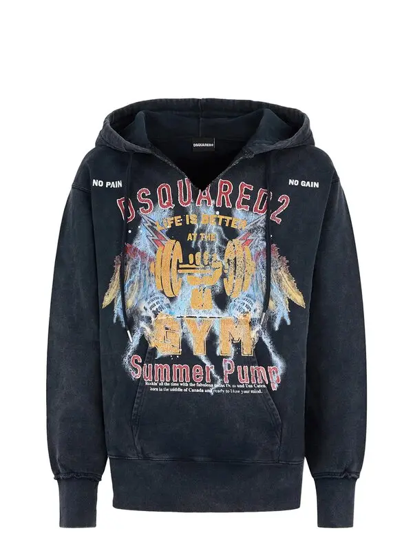 Dsquared2 Rock Wash Long & Lean Fit Hoodie - Grey
