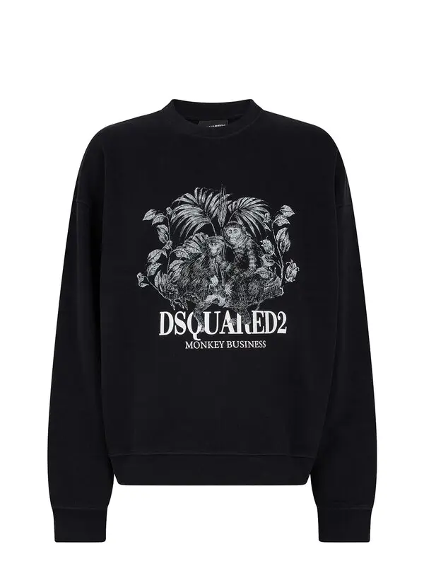 Dsquared2 Monkey Business Relaxed Fit Crewneck Sweatshirt - Black