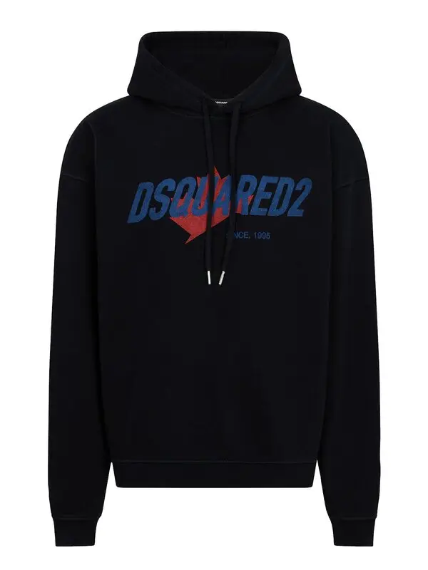 Dsquared2 Relaxed Fit Hoodie With Vintage Logo Print - Black