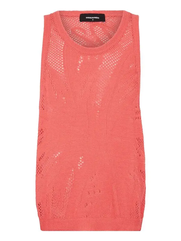Dsquared2 Openwork Knit Tank Top With Palm Tree Motif - Red