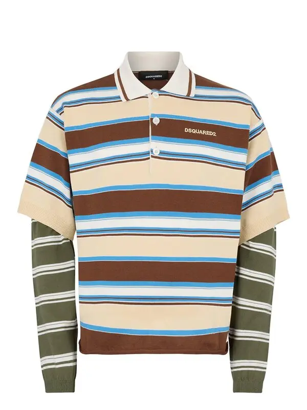 Dsquared2 Striped Long Sleeve Polo - Grey