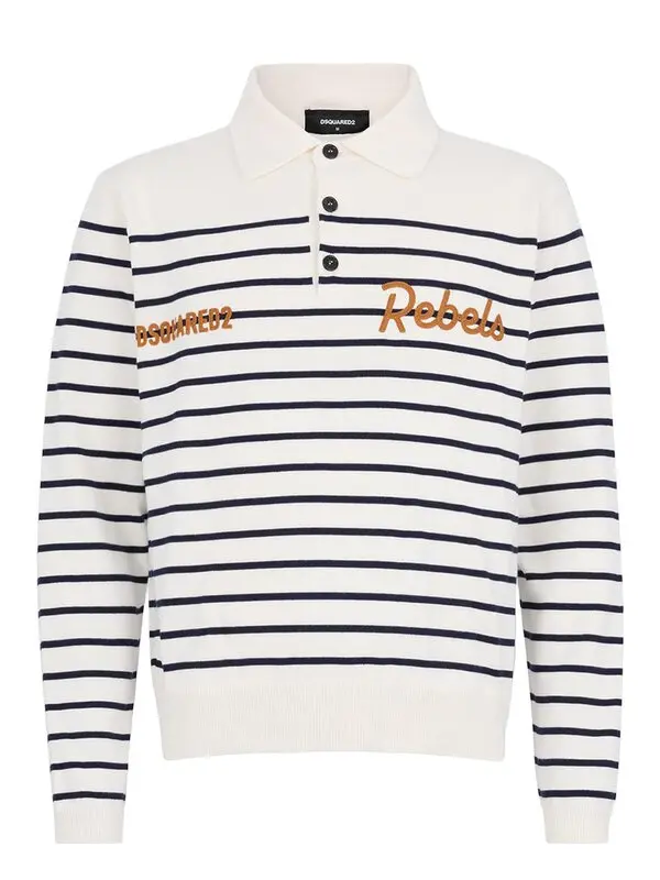 Dsquared2 Striped Long Sleeve Polo Shirt - Grey