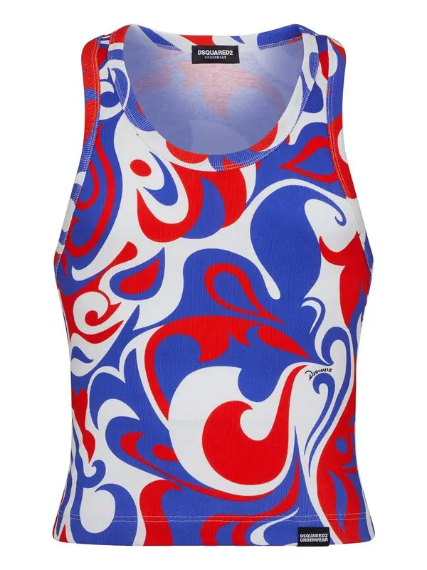 Dsquared2 All-over Print Stretch Cotton Tank Top - Fantasy