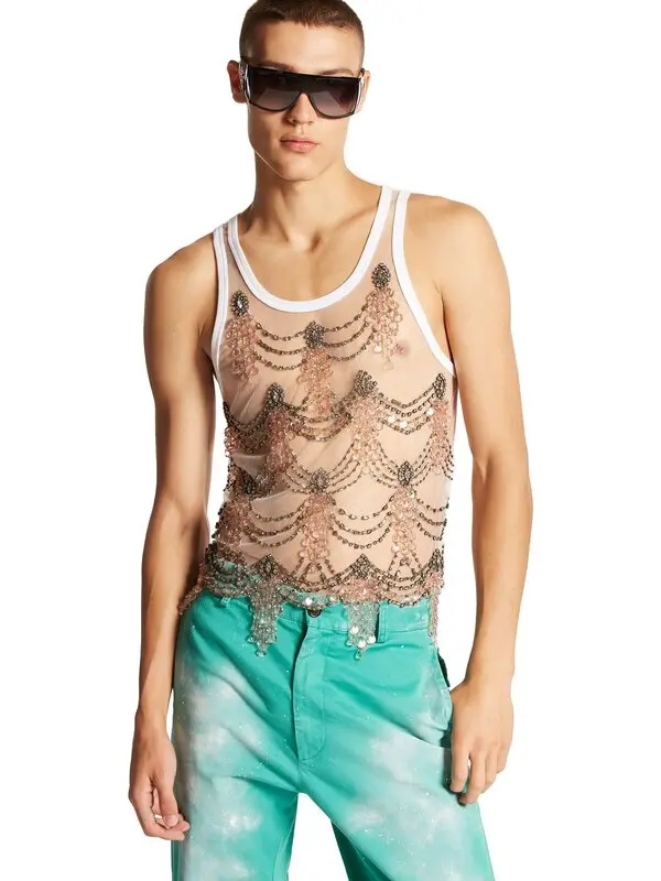 Dsquared2 Embellished Tulle Tank Top - White