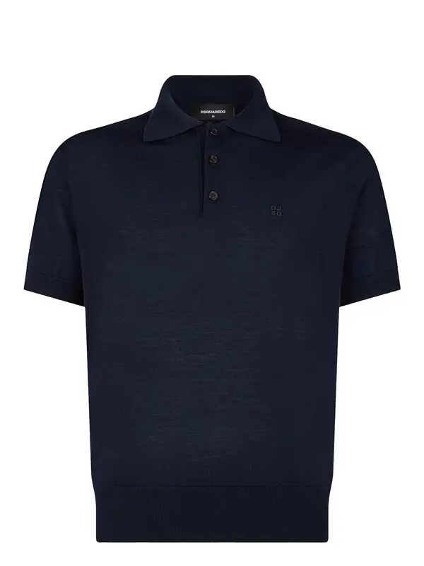 Dsquared2 Wool Short Sleeve Embroidered Polo - Blue