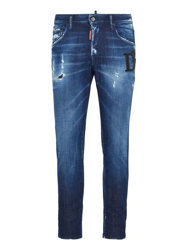 Dsquared2 Dark Wash Skater Jeans With Distressing - Blue