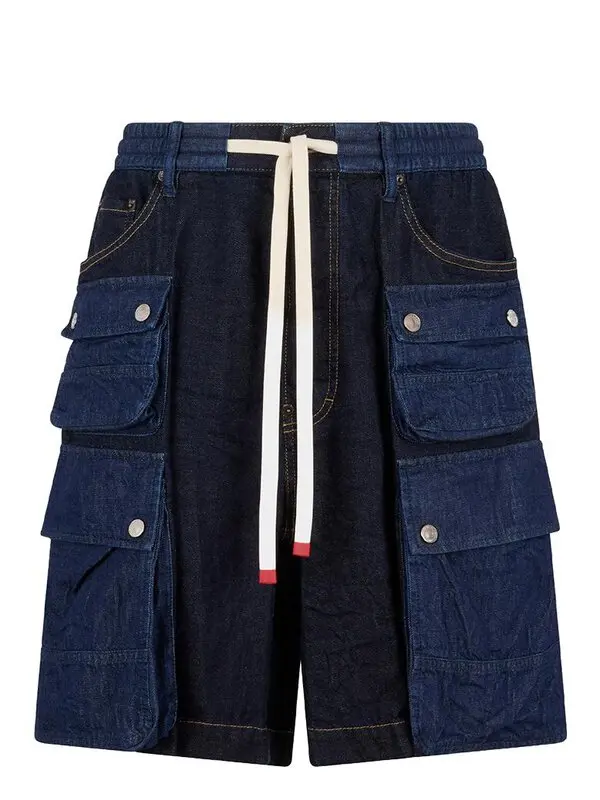 Dsquared2 Dark Wash Cargo Denim Shorts With Drawstring Waist - Blue
