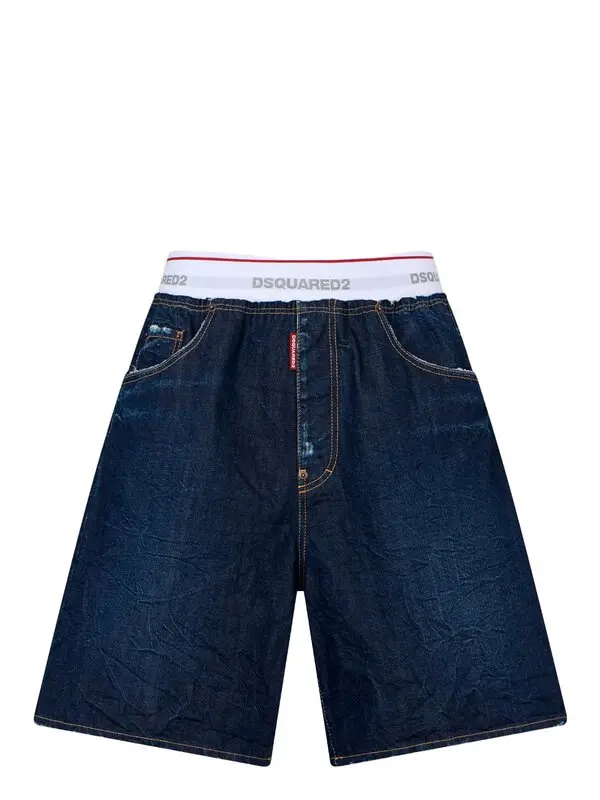 Dsquared2 Dark Wash Wide Leg Denim Shorts - Blue