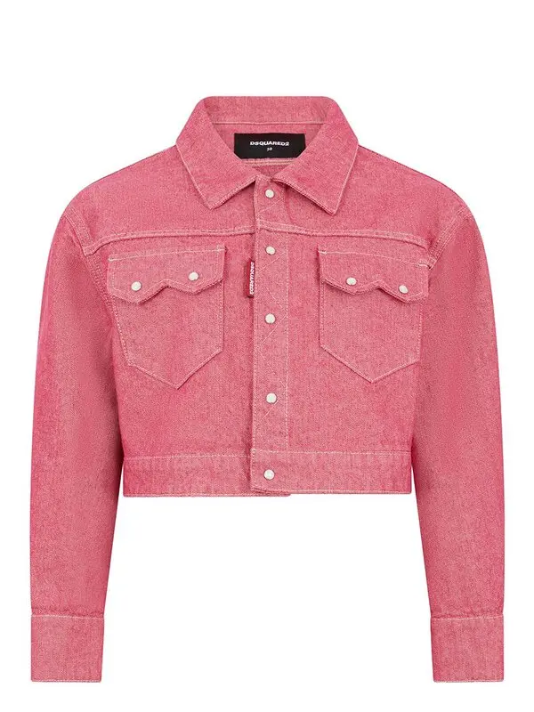 Dsquared2 Oxford Denim Boxy Cropped Jacket - Red