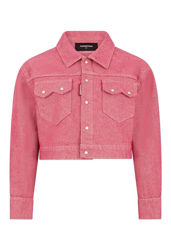 Dsquared2 Oxford Denim Boxy Cropped Jacket - Red