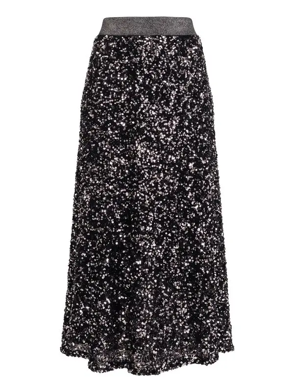 TANTRA SPAIN SL Sequin Maxi Skirt With Elasticated Waist - Silver