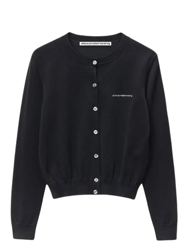 Alexander Wang Hotfix Logo Long-sleeve Crewneck Cardigan - Black