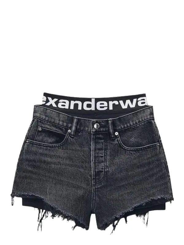 Alexander Wang Distressed Logo Waist Denim Shorts - Grey
