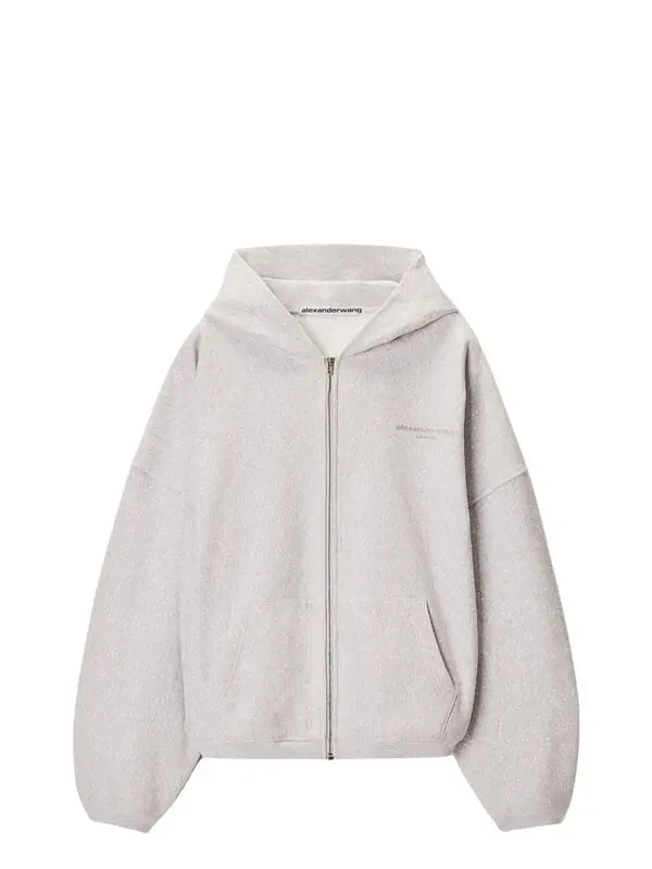 Alexander Wang Allover Hotfix Oversized Zip-up Hoodie - Grey