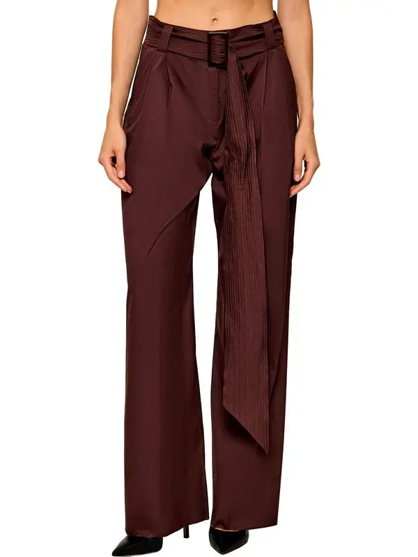 Marella Wide Leg Belted Trousers - Brown