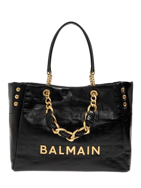 Balmain Open Large Tote Bag With Gold Tone Chain - Black