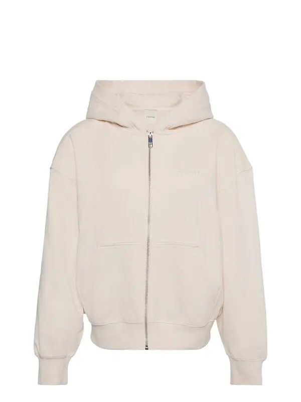 Calvin Klein Terry Standard Logo Full Zip Hoodie - White