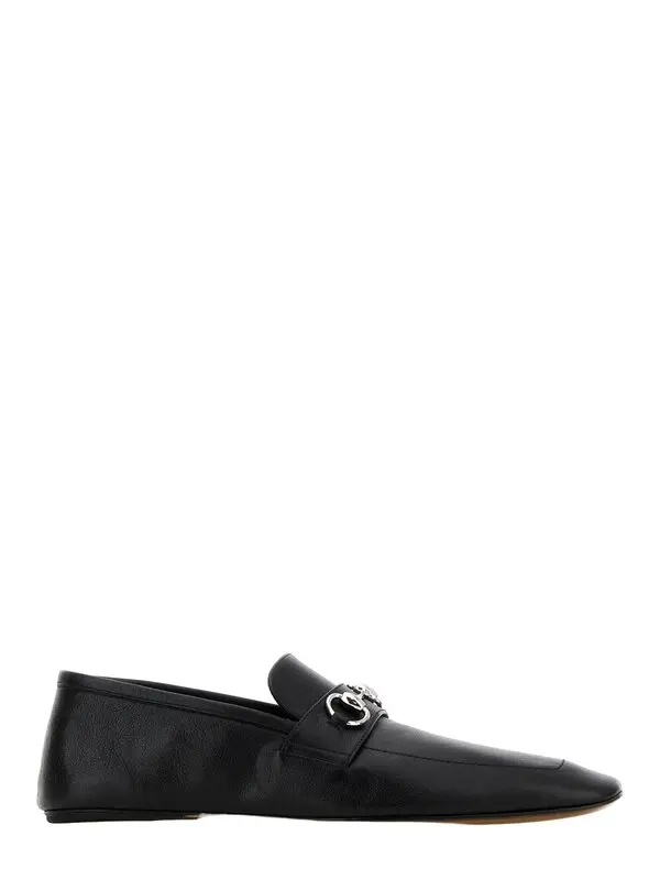 Gucci Leather Loafers With Silver Buckle - Black