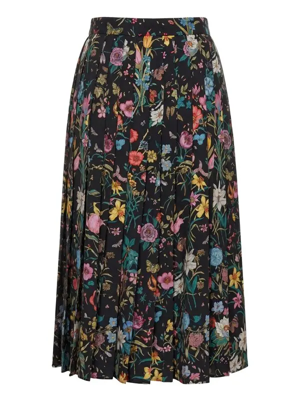 Gucci Printed Silk Midi Pleated Skirt - Multi