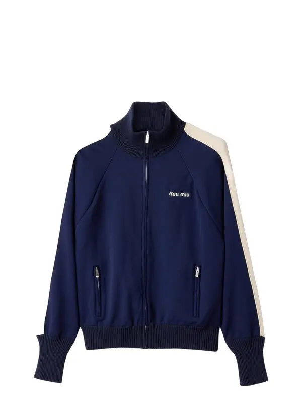 Miu Miu Technical Fabric Full Zip Track Jacket With Contrast Sleeves - Blue