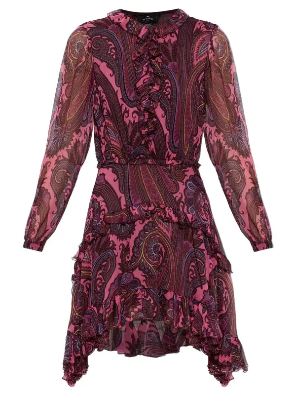 Etro Mini Dress With Paisley Print And Ruffled Accents - Multi