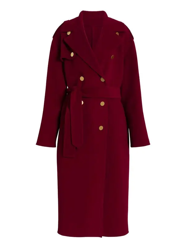 Alberta Ferretti Double-breasted Belted Long Coat - Red