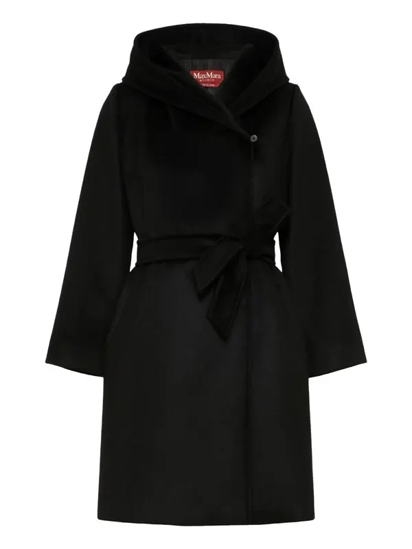 Max Mara Belted Hooded Coat - Black