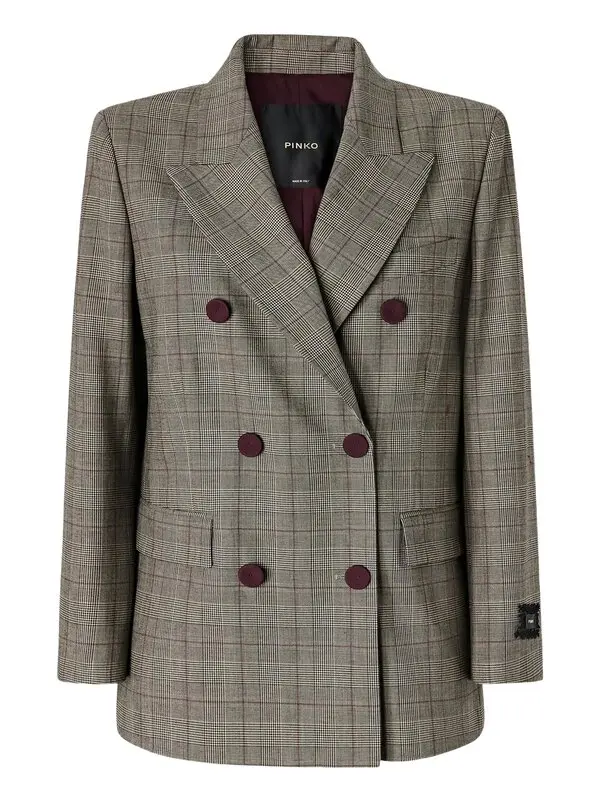 Pinko Double Breasted Wool Blend Plaid Blazer - Multi