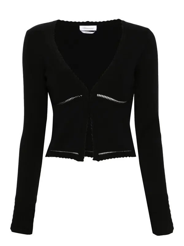 Blumarine Ribbed Knit Cardigan With Scalloped Trim - Black