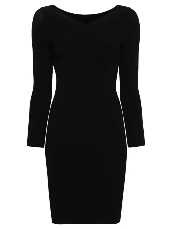 Alberta Ferretti Long Sleeve Knit Mini Dress - Black