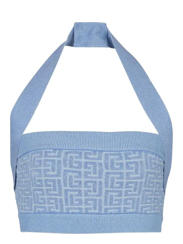 Balmain Backless Top With Labyrinth Pb Monogram - Blue