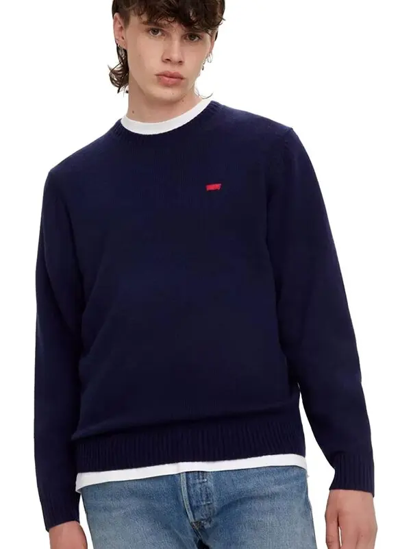 LEVI`S Levi's Crew Neck Cotton Sweater With Red Emblem - Blue