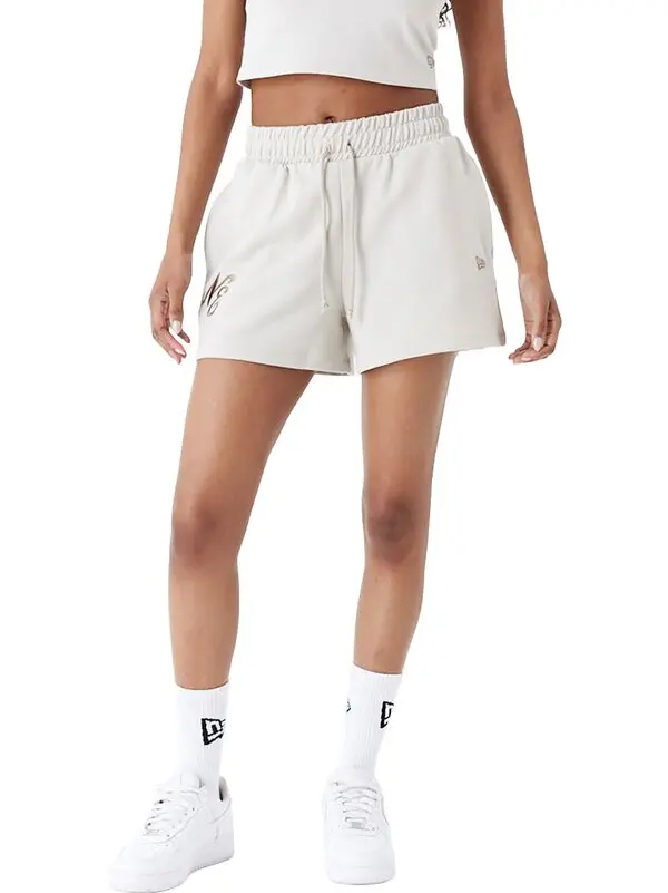 New Era Logo Cotton Shorts - Beige