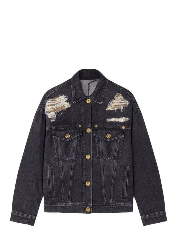 Versace Denim Jacket With Distressed Embellishments - Black