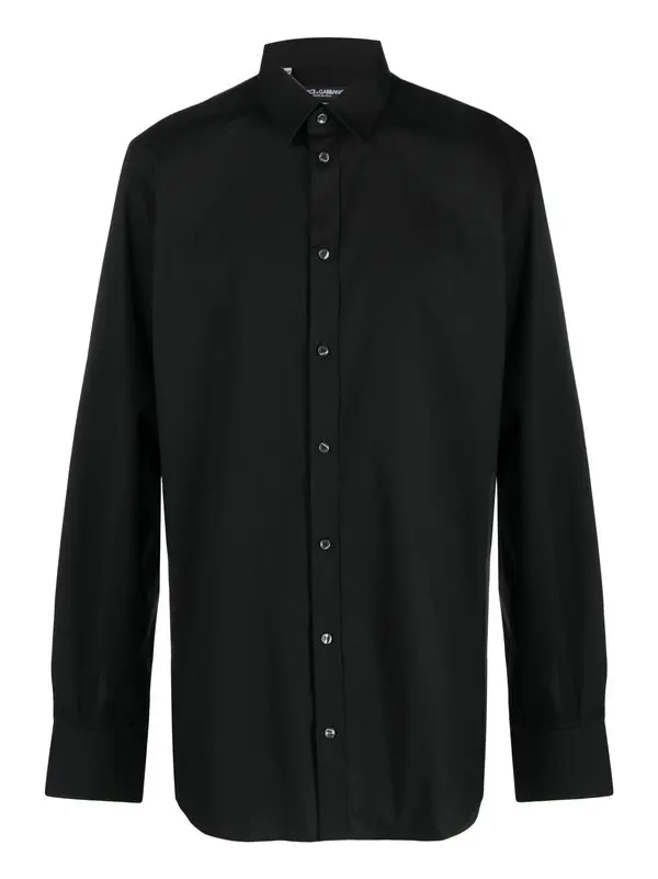 Dolce & Gabbana Gold Shirt In Stretch Cotton Poplin - Black