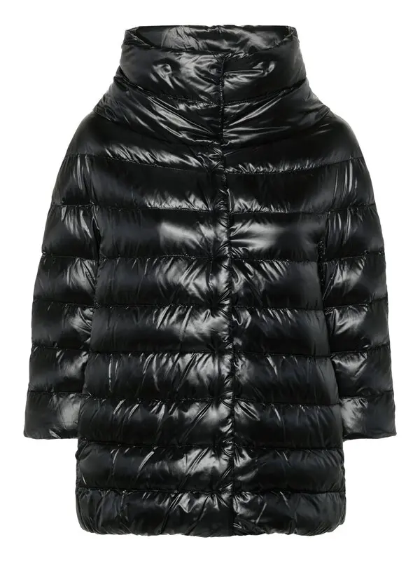 Herno Aminta Cape With High Collar And Snap Closure - Black