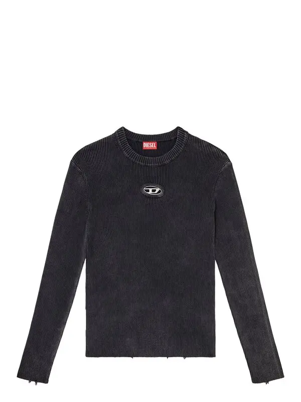 DIESEL® Ribbed Long Sleeve Pullover With Logo Detail - Black