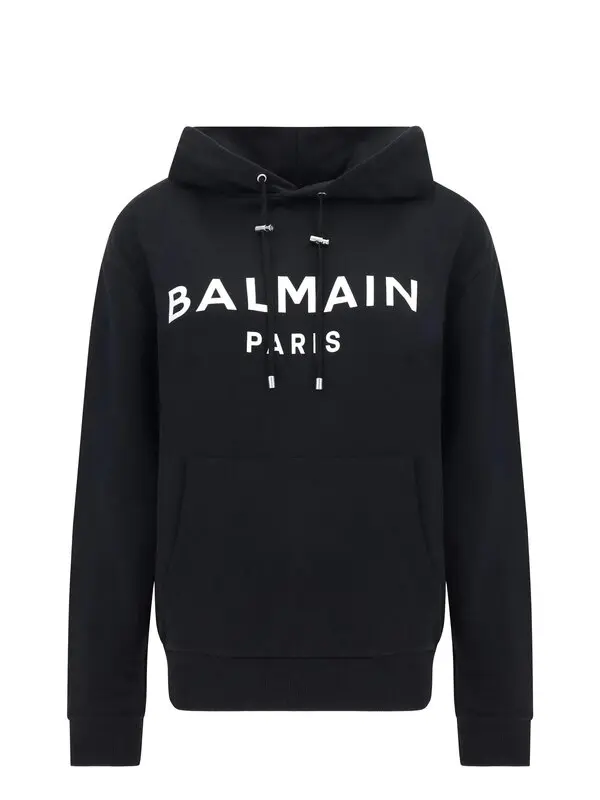 Balmain Hooded Sweatshirt With Logo Print - Black