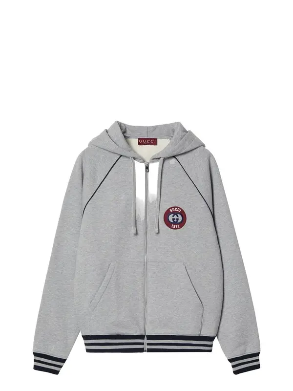 Gucci Zip-up Fleece Jacket With Embroidered Logo - Gray
